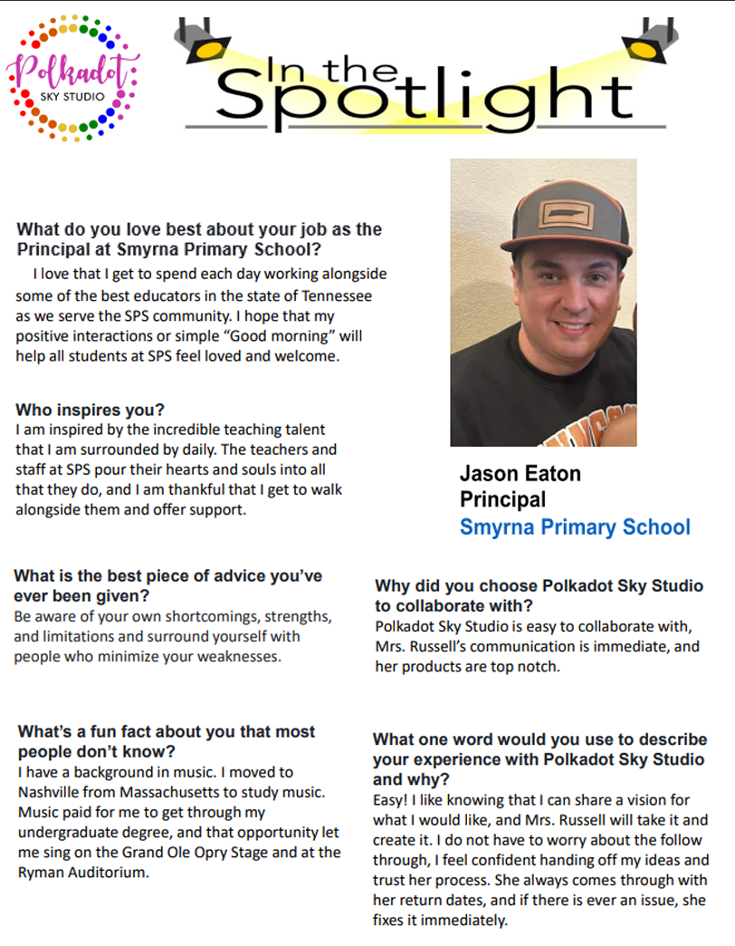 Principal Jason Eaton- Smyrna Primary School – Polkadot Sky Studio